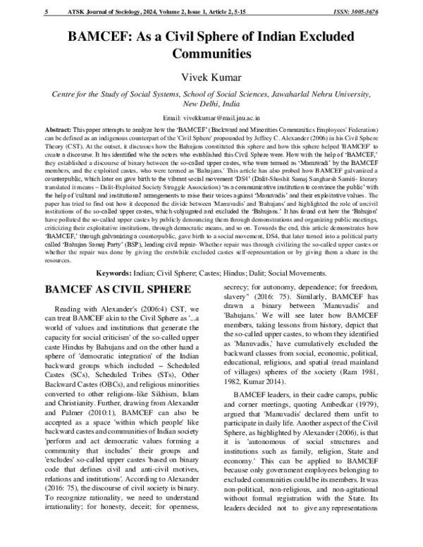 (PDF) BAMCEF: As a Civil Sphere of Indian Excluded Communities