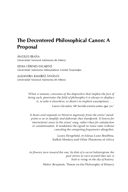(PDF) The Decentered Philosophical Canon: A Proposal