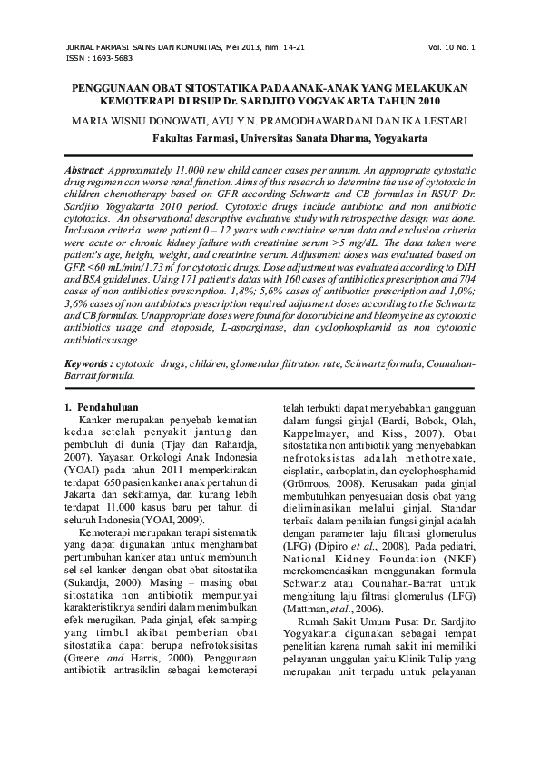 (PDF) Penggunaan Obat Sitostatika Pada Anak-anak Yang Melakukan ...