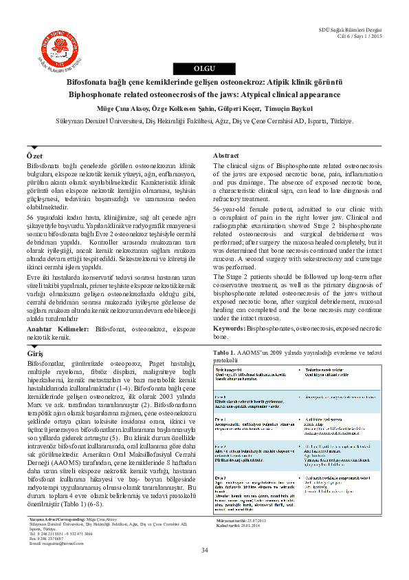 (PDF) Bifosfonat kullanımına bağlı olarak gelişen osteonekroz: atipik ...