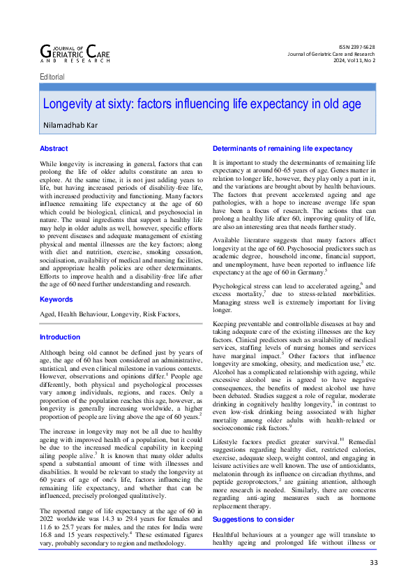 (PDF) Longevity at sixty: factors influencing life expectancy in old age