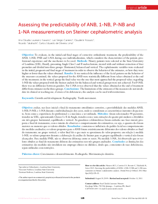 (PDF) Assessing the predictability of ANB, 1-NB, P-NB and 1-NA ...