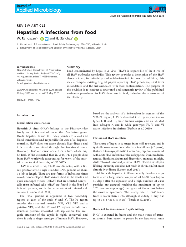 (PDF) Hepatitis A infections from food