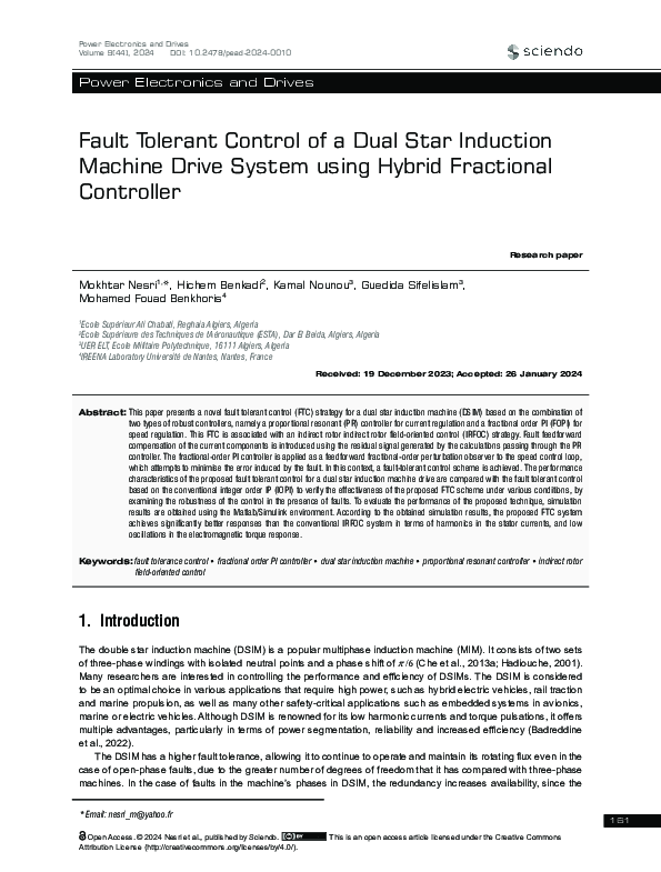 (PDF) Fault Tolerant Control of a Dual Star Induction Machine Drive System using Hybrid ...