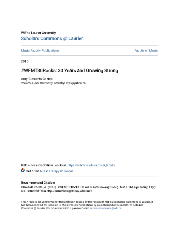 (PDF) #WFMT30Rocks: 30 Years and Growing Strong | Amy Clements-Cortes ...