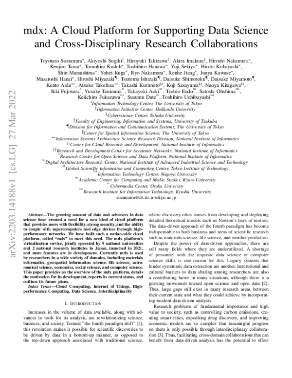 (PDF) mdx: A Cloud Platform for Supporting Data Science and Cross-Disciplinary Research ...
