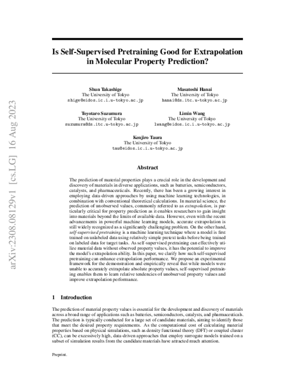 (PDF) Is Self-Supervised Pretraining Good for Extrapolation in Molecular Property Prediction ...