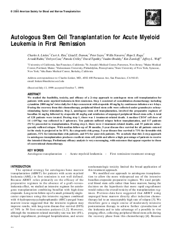 (PDF) Autologous stem cell transplantation for acute myeloid leukemia ...