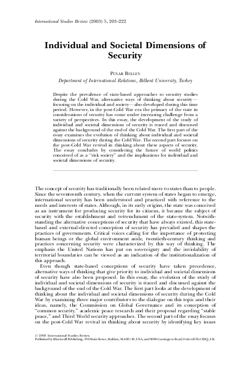 (PDF) Individual and Societal Dimensions of Security
