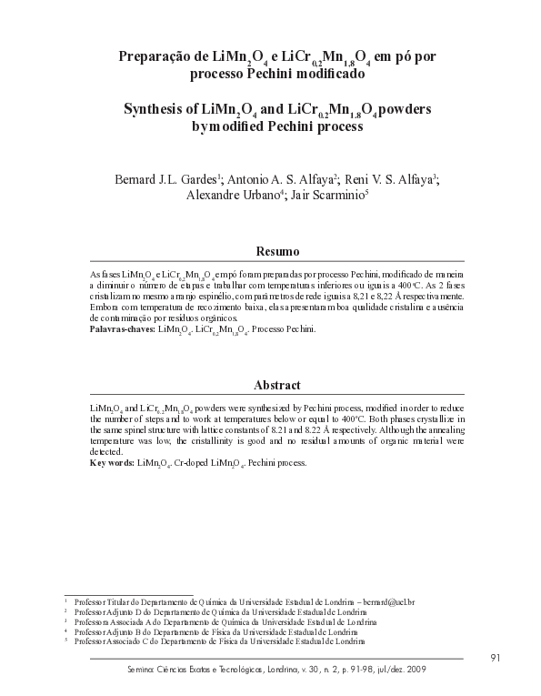 (PDF) Synthesis of LiMn2O4 and LiCr0.2Mn1.8O4 powders by modified ...