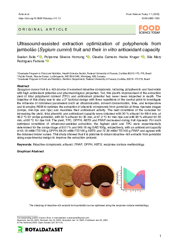 (PDF) Ultrasound-assisted extraction optimization of polyphenols from jambolão (Sygium cumini ...