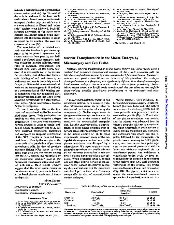 (PDF) Nuclear Transplantation in the Mouse Embryo by Microsurgery and ...