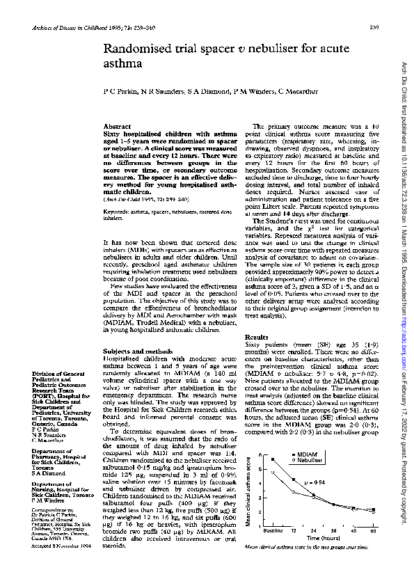 (PDF) Randomised trial spacer v nebuliser for acute asthma