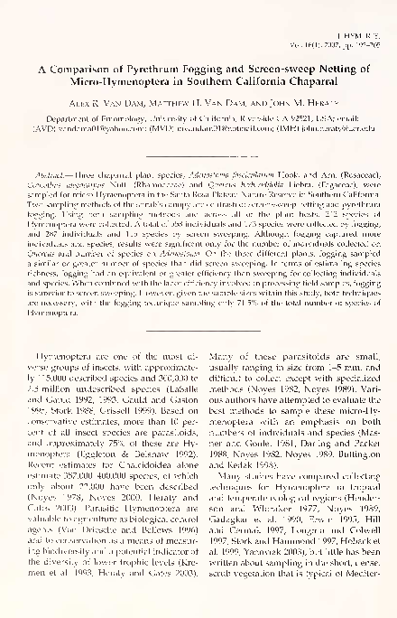 (PDF) A Comparison of Pyrethrum Fogging and Screen-sweep Netting of ...