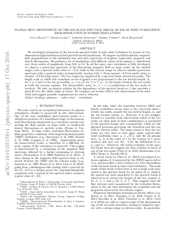 (PDF) Plasma Beta Dependence of the Ion-Scale Spectral Break of Solar ...