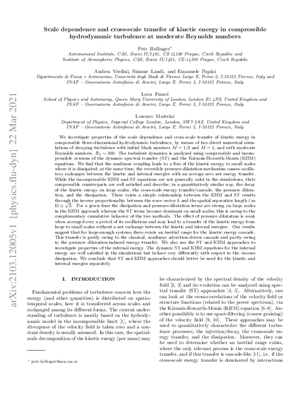 (PDF) Scale dependence and cross-scale transfer of kinetic energy in ...
