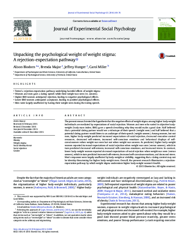 (PDF) Unpacking the psychological weight of weight stigma: A rejection ...