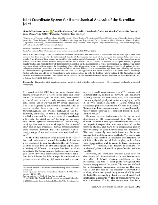 (PDF) Joint coordinate system for biomechanical analysis of the ...
