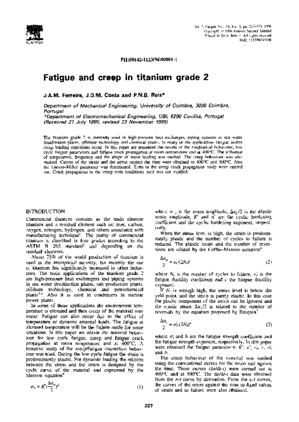 (PDF) Fatigue and creep in titanium grade 2 | Paulo Reis - Academia.edu