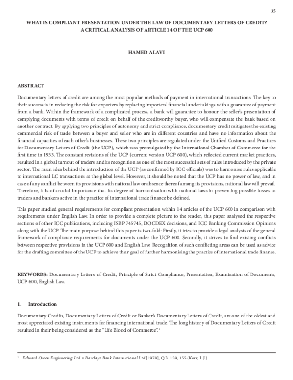 (PDF) What is Compliant Presentation Under the Law of Documentary ...
