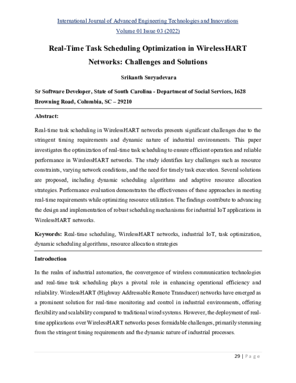 (PDF) Real-Time Task Scheduling Optimization in WirelessHART Networks: Challenges and Solutions