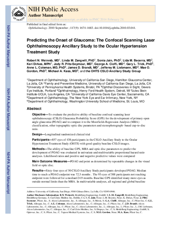 (PDF) Predicting the Onset of Glaucoma