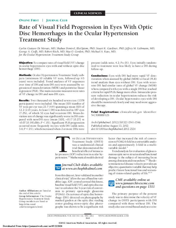 (PDF) Visual Field Progression in Ocular Hypertension with DH