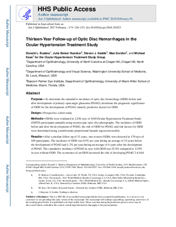 (PDF) Thirteen-Year Follow-up of Optic Disc Hemorrhages in the Ocular ...