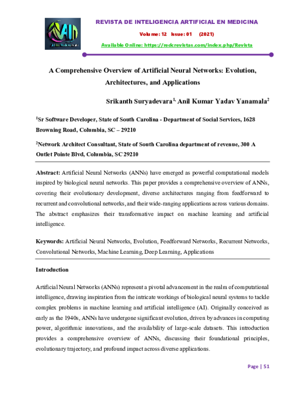 (PDF) A Comprehensive Overview of Artificial Neural Networks: Evolution, Architectures, and ...