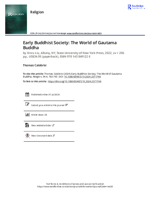 (PDF) Review of Early Buddhist Society The World of Gautama Buddha by ...