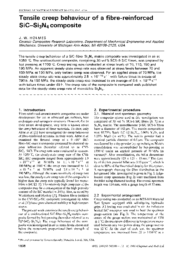 (PDF) Tensile creep behaviour of a fibre-reinforced SiC-Si3N4 composite