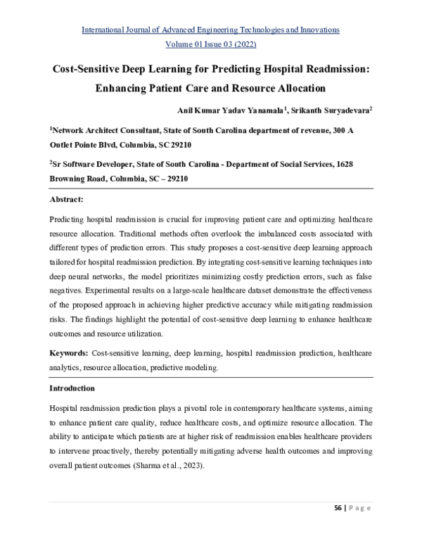 (PDF) Cost-Sensitive Deep Learning for Predicting Hospital Readmission ...