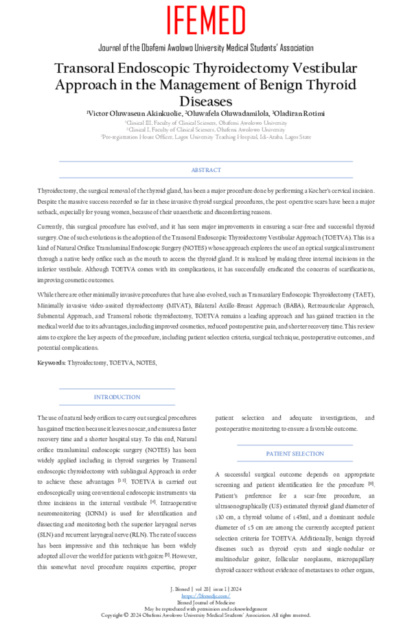 (PDF) Transoral Endoscopic Thyroidectomy Vestibular Approach in the ...