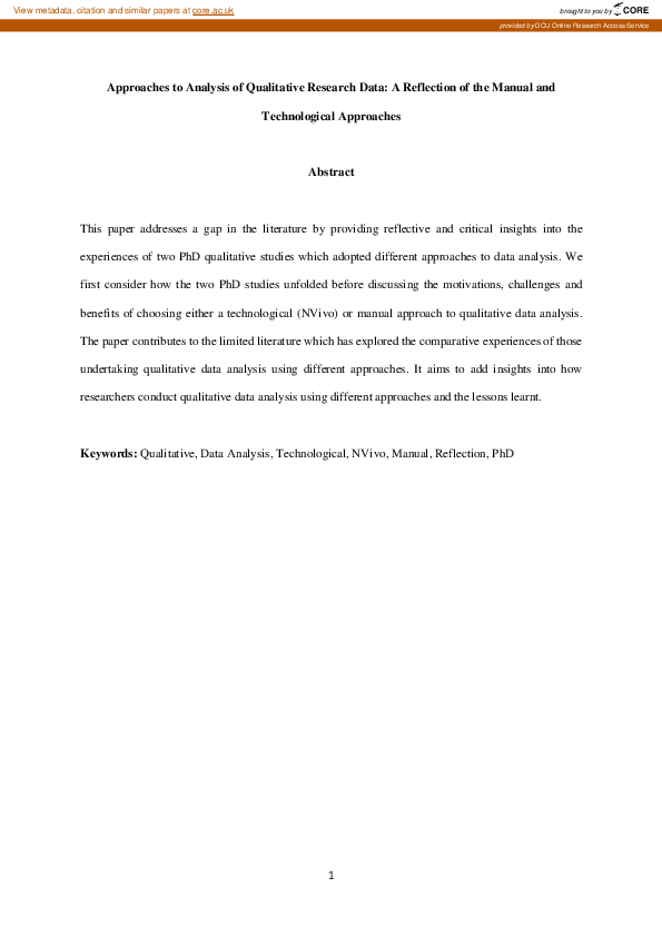 (PDF) Approaches to analysis of qualitative research data: a reflection ...