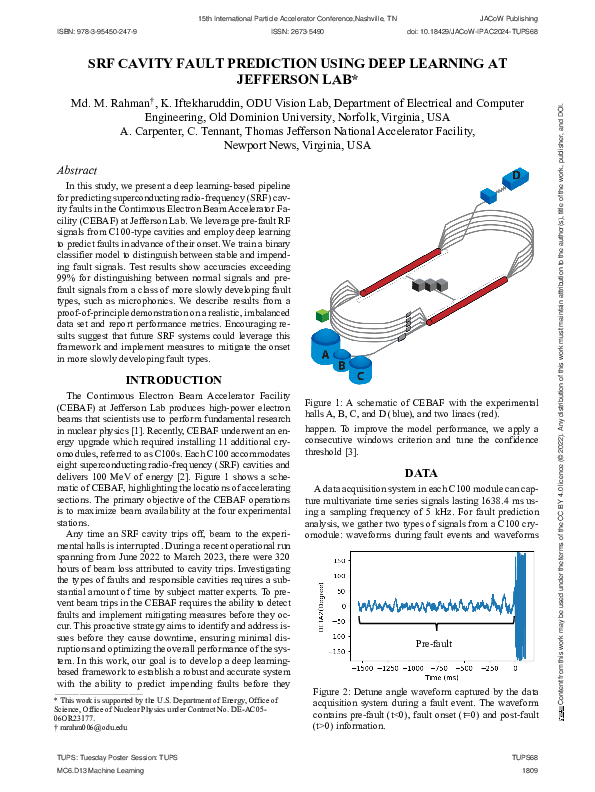 (PDF) SRF Cavity Fault Prediction Using Deep Learning at Jefferson Lab