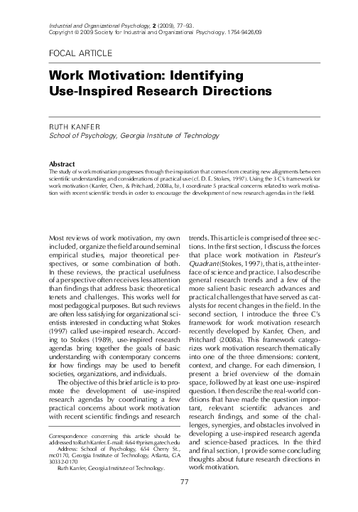 (PDF) Work Motivation: Identifying Use-Inspired Research Directions
