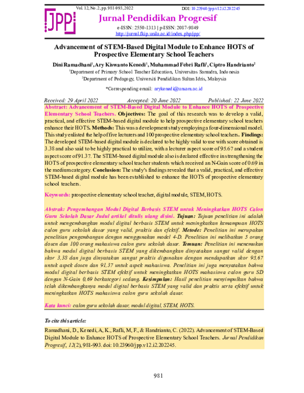(PDF) Advancement of STEM-Based Digital Module to Enhance HOTS of ...