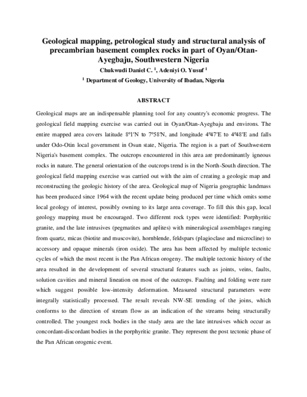 (PDF) Geological Mapping, Petrological Study and Structural Analysis of ...