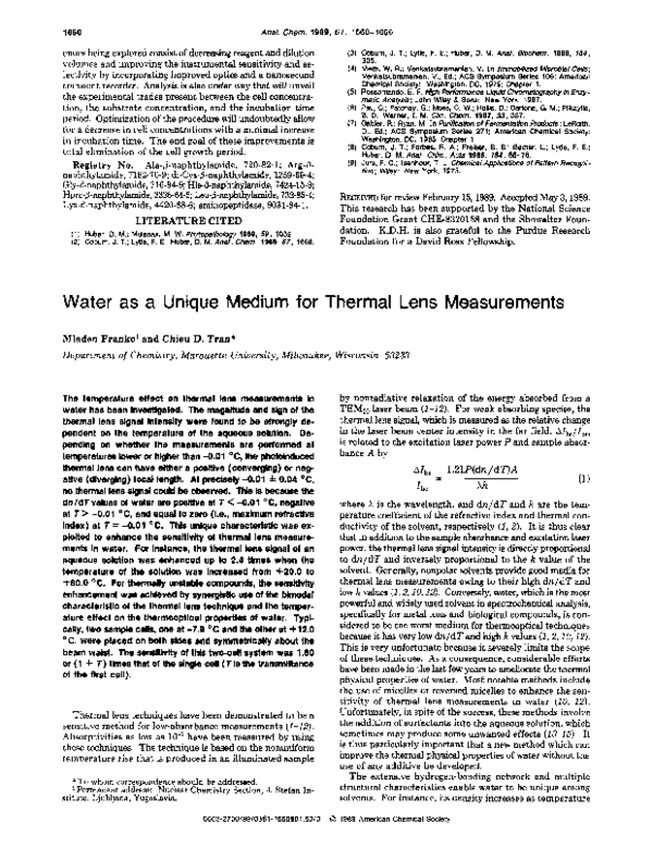 Pdf Water As A Unique Medium For Thermal Lens Measurements
