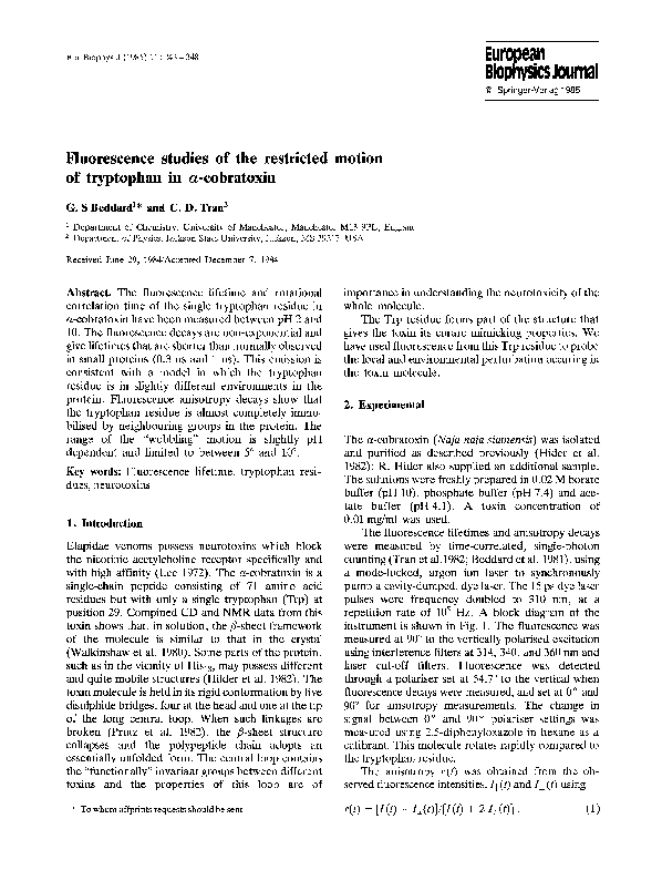 (PDF) Fluorescence studies of the restricted motion of tryptophan in ...
