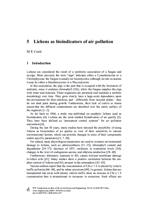 (PDF) Lichens as bioindicators of air pollution