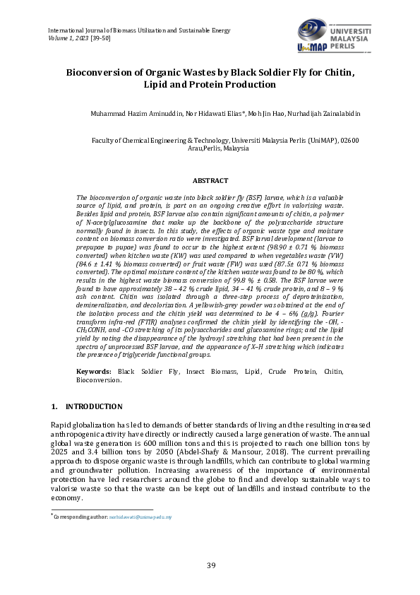(PDF) Bioconversion of Organic Wastes by Black Soldier Fly for Chitin ...