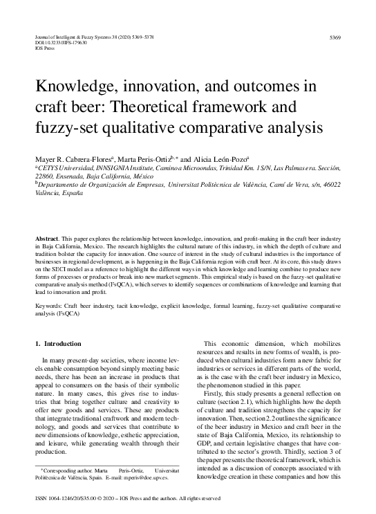 (PDF) Knowledge, innovation, and outcomes in craft beer: Theoretical ...