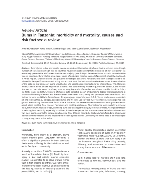(PDF) Burns in Tanzania: morbidity and mortality, causes and risk ...