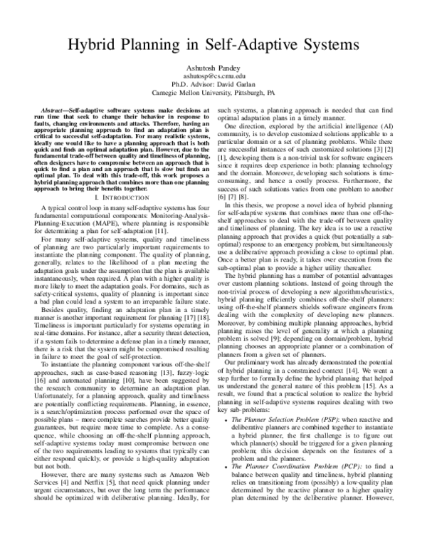 (PDF) Hybrid Planning in Self-Adaptive Systems