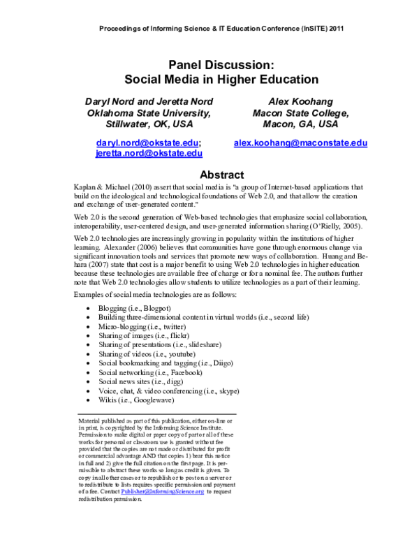 (PDF) Panel Discussion: Social Media in Higher Education