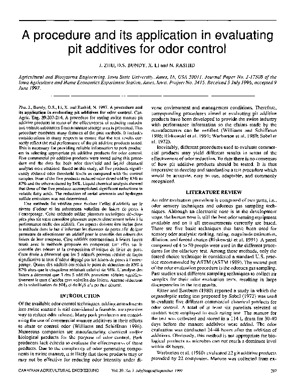 (PDF) Evaluating Pit Additives for Odor Control in Swine Manure