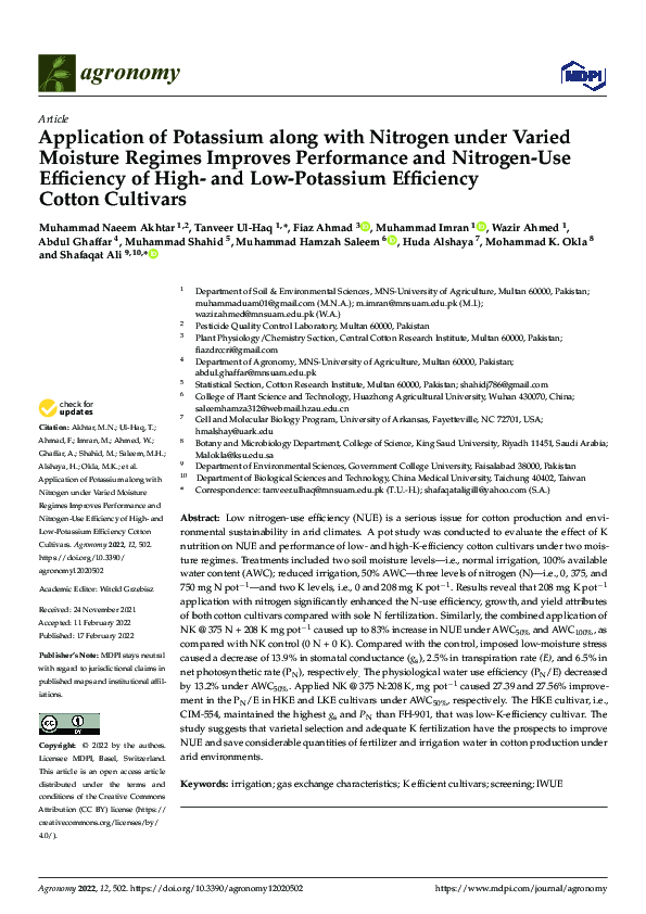 (PDF) Application of Potassium along with Nitrogen under Varied ...