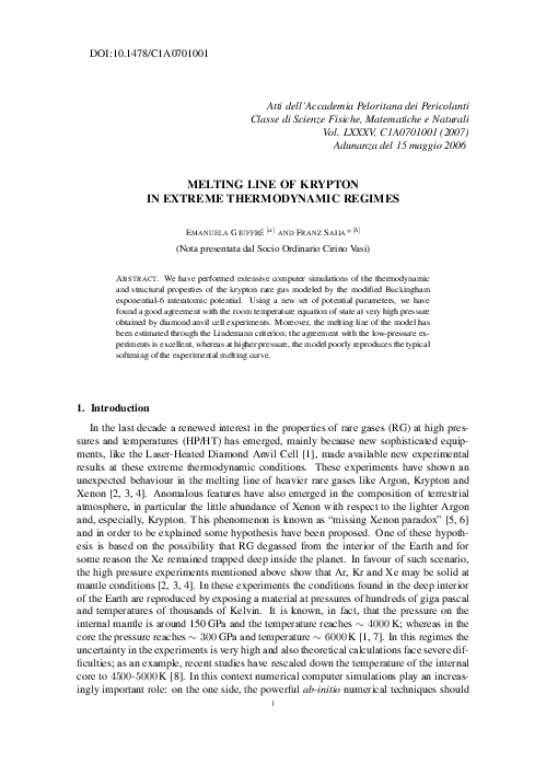 (PDF) Melting line of Krypton in extreme thermodynamic regimes