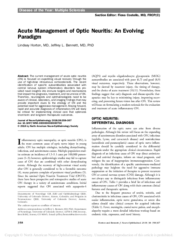 Acute Management of Optic Neuritis: An Evolving Paradigm
